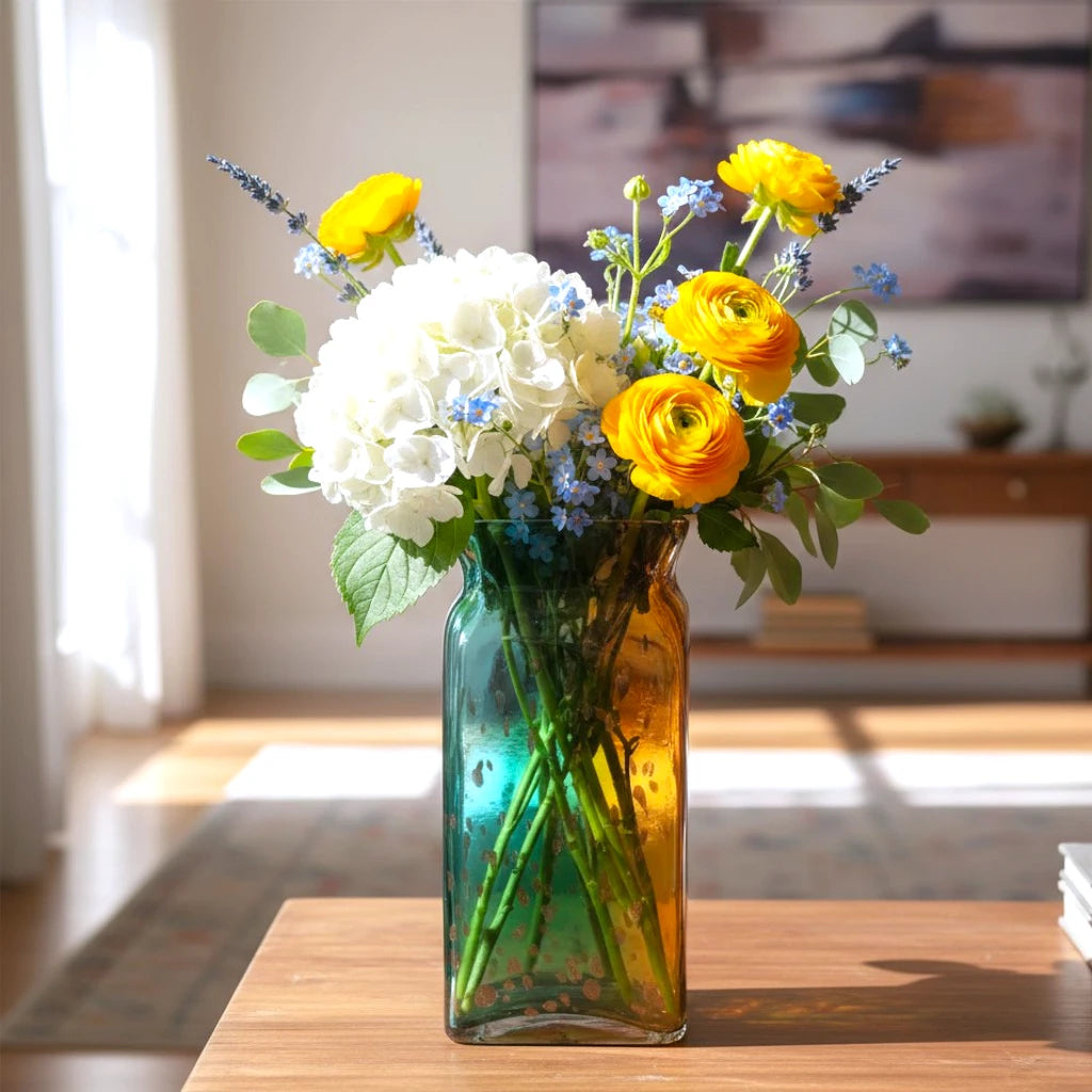 Teal Amber Glass Vase – Ghar Art